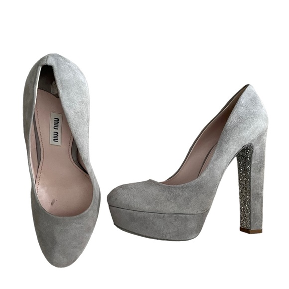 Miu Miu | Shoes | Miu Miu Grey Suede Round Toe Platform Pumps With ...